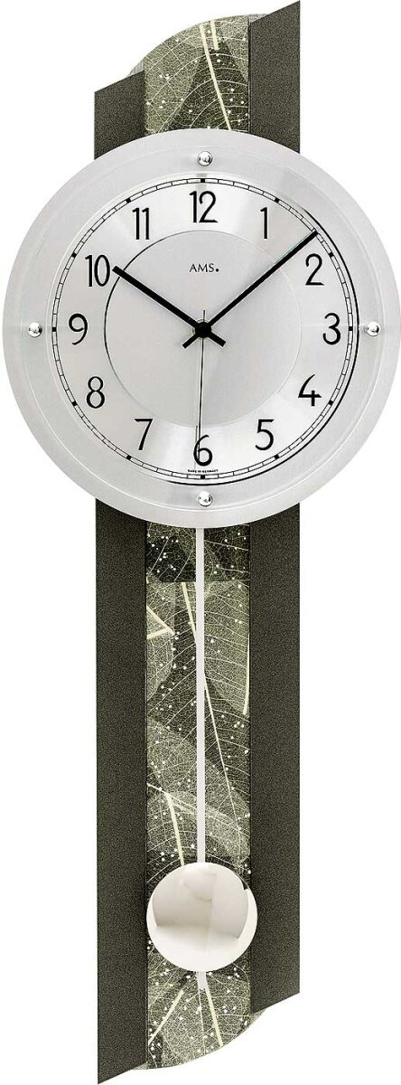 reloj de péndulo moderno con incrustación de hoja de árbol natural